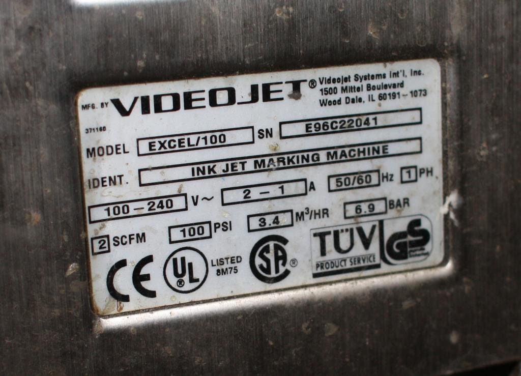 Videojet, Ink Jet Coder model Excel series 100 - Schier Dairy Equipment ...